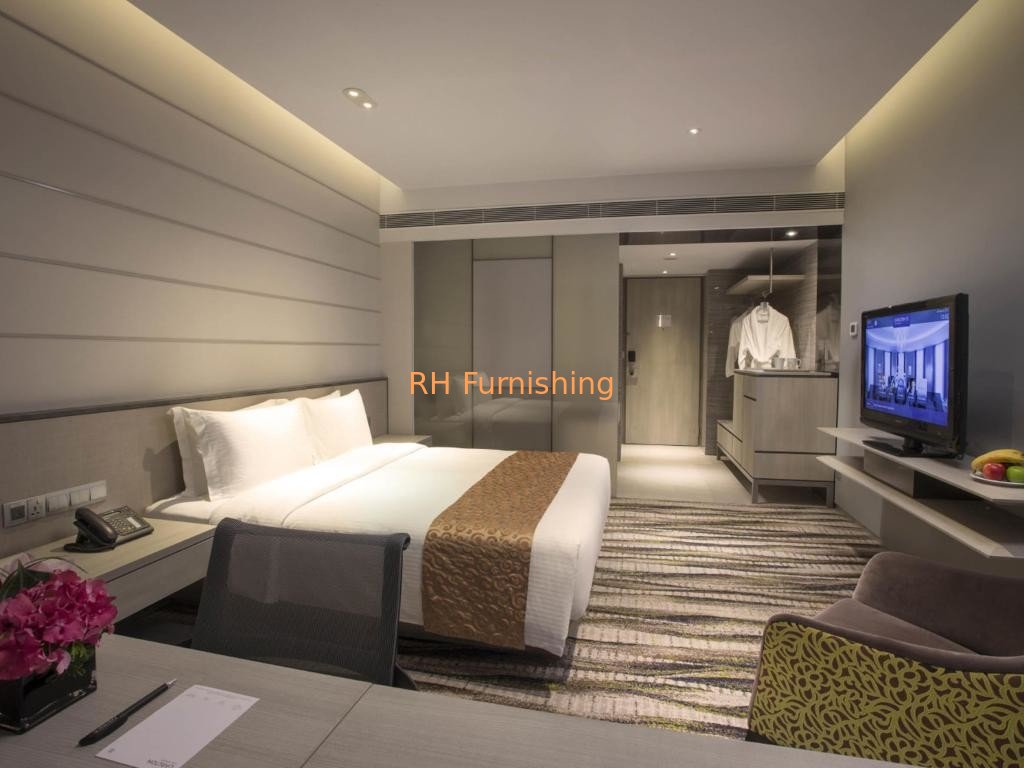 Laminated furniture for whole house interior fixture hotel bedroom furniture of bed headboard and TV unit table supplier