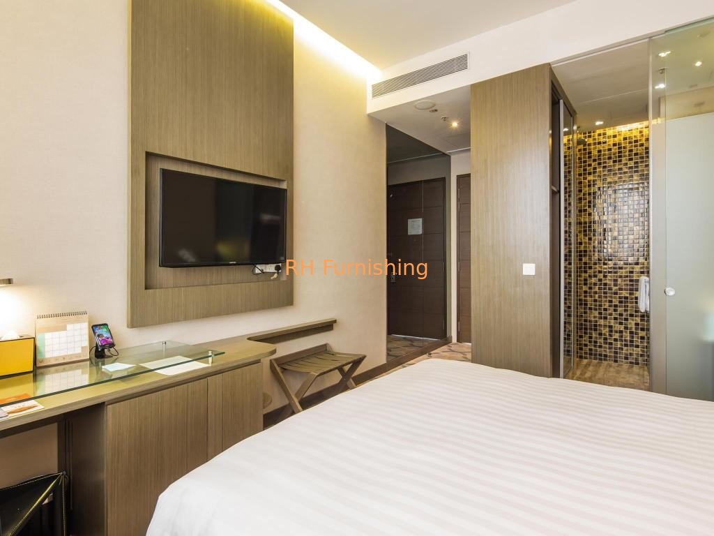 Hospitality furniture of Melamine laminate furniture by Wall TV unit and Writing desk table supplier