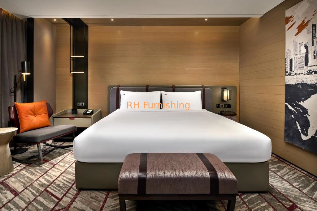 Light luxury upholstery furniture design for Hotel guset room interior fixture and HPL Laminate board table with cabinet supplier
