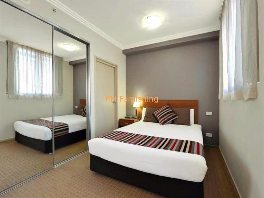 Hotel Standard Studio room furniture of Laminate wood made panel bedroom sets with Leisure sofa and TV tables supplier