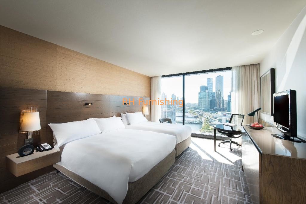 Krong Kep hotel guestroom used furniture double bed with Tv cabinet and Living room Fabric upholstery sofa set supplier