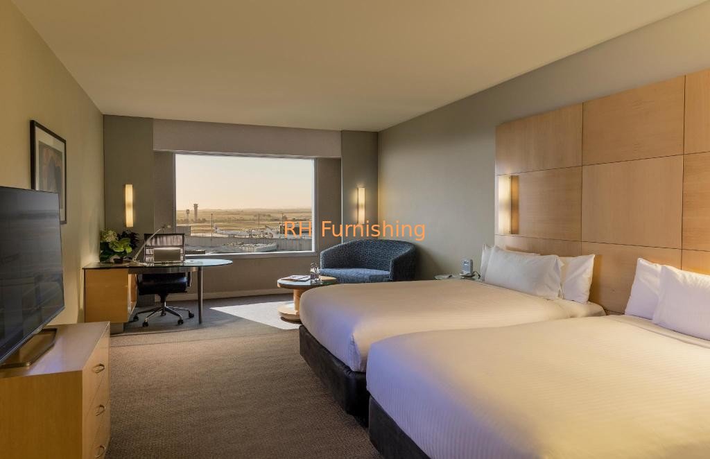 Môndôl Kiri furniture supplier from china for Hotel guestroom furniture of Laminate wood headboard bed with TV stand supplier