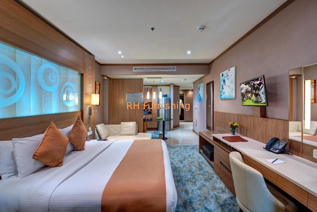 Pailin fashion design of hotel Bedroom Wall panel headboard and TV cabinet with Luggage stand supplier