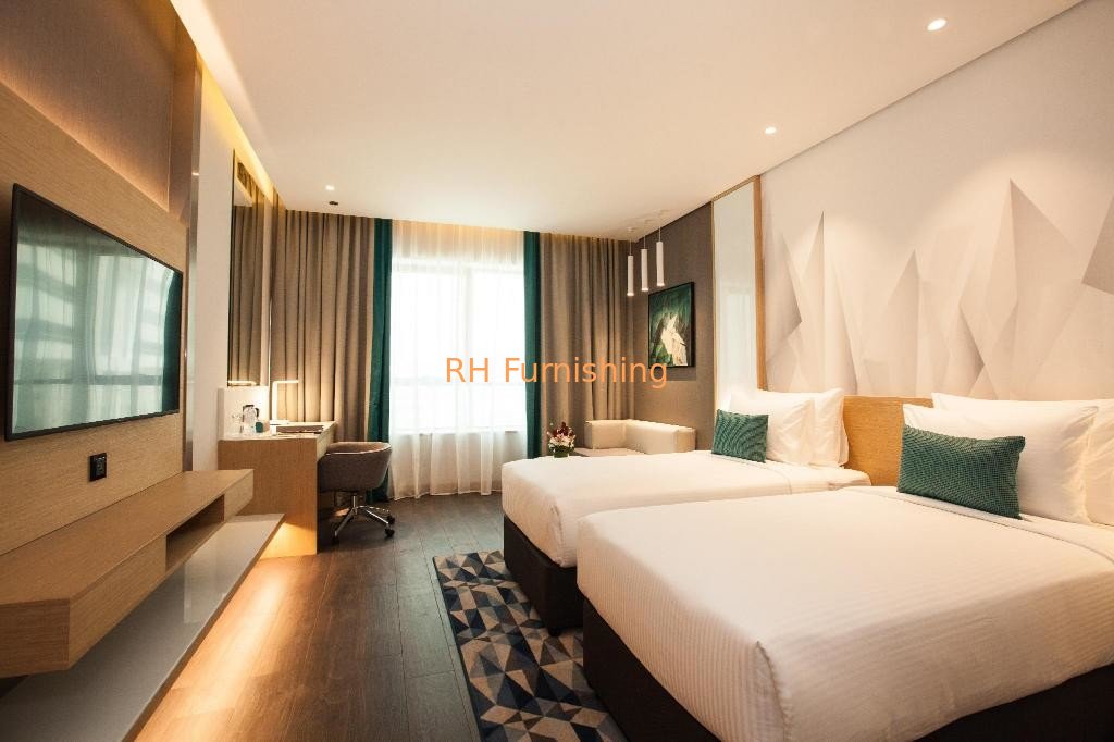Svay Rieng hotel furniture factory make modern style wood furniture design for Bed and Wardrobe with tables supplier