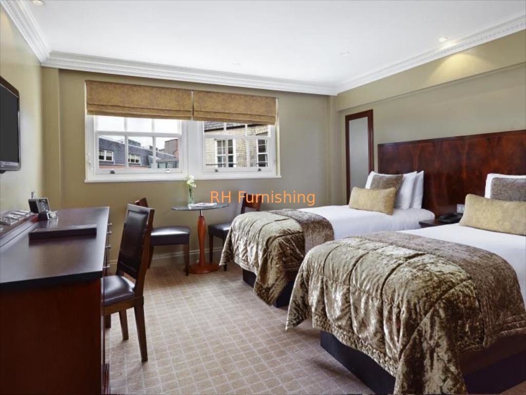 Johor Interior design for hotel furniture by Mahogany wood bed with Combined desk table with TV cabinets supplier