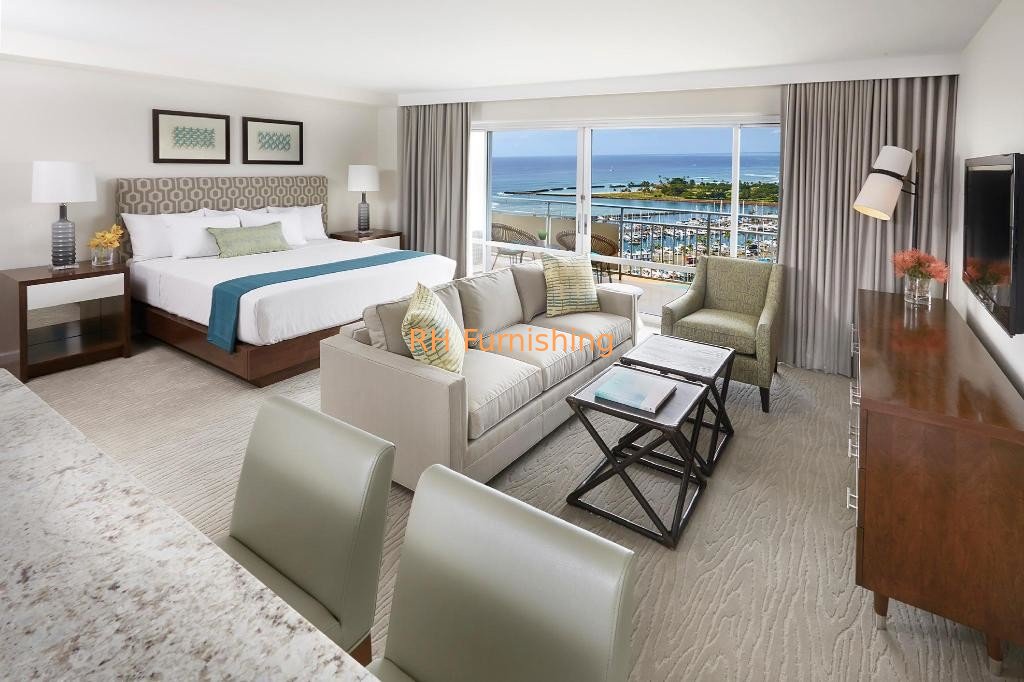 Koh Samui vacation hospitality interior new guestroom furniture of Bedroom sets with Living room sofa and table cabinet supplier