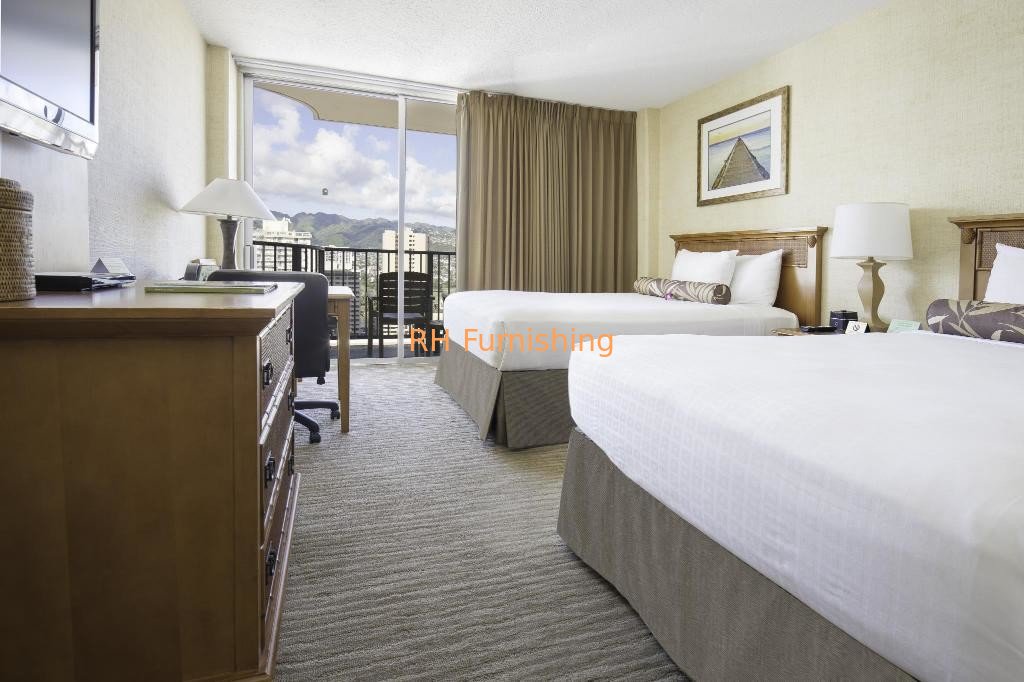 Changwat Songkhla hotel furniture for sale by Rubber wood double size bed with chest of cabinet and Hotel mattress supplier