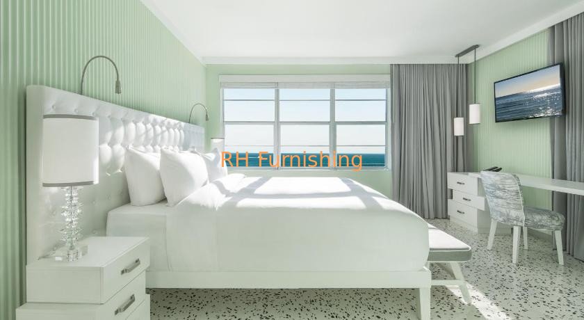 New Guinea hotel style apartment interior design furniture bedroom upholstered headboard bed with glossy white table set supplier