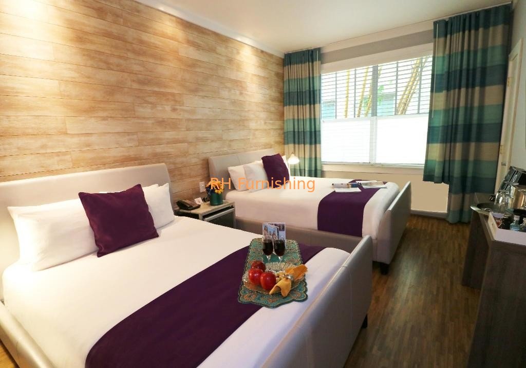 Indonesia hotel manufactuer guestroom leather bed with Chaise sofa and wood wall panel decoration supplier