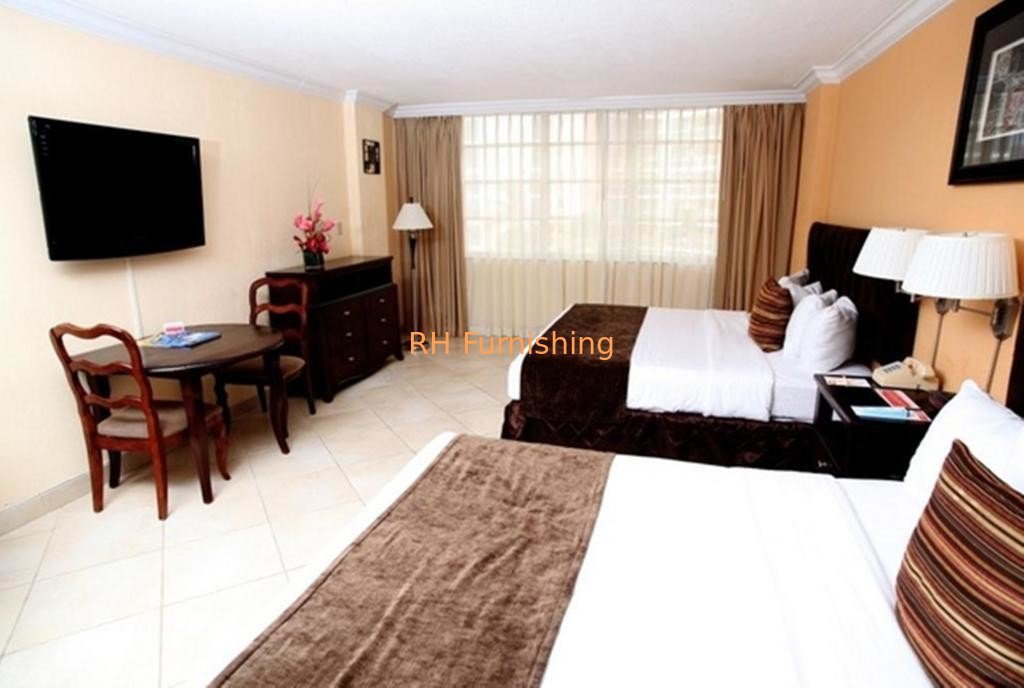 Ha Noi hotel style apartment furniture of guestroom single bed with wood dining table and upholstered chairs supplier