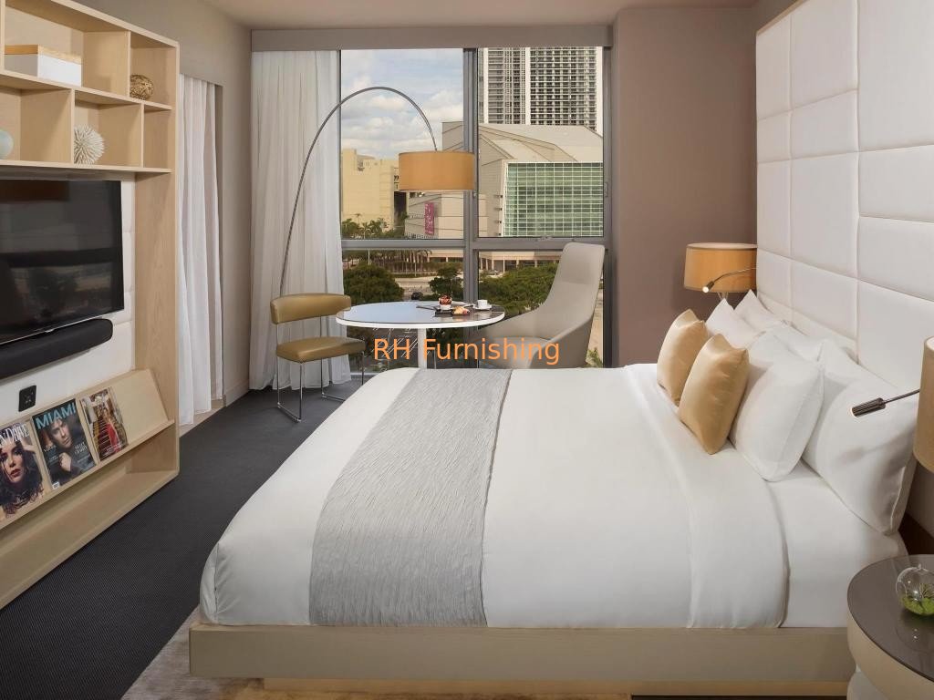 Mui Ne cheap hotel interior design furniture for sale from China factory Laminate wood bed with Leather upholstered pad supplier