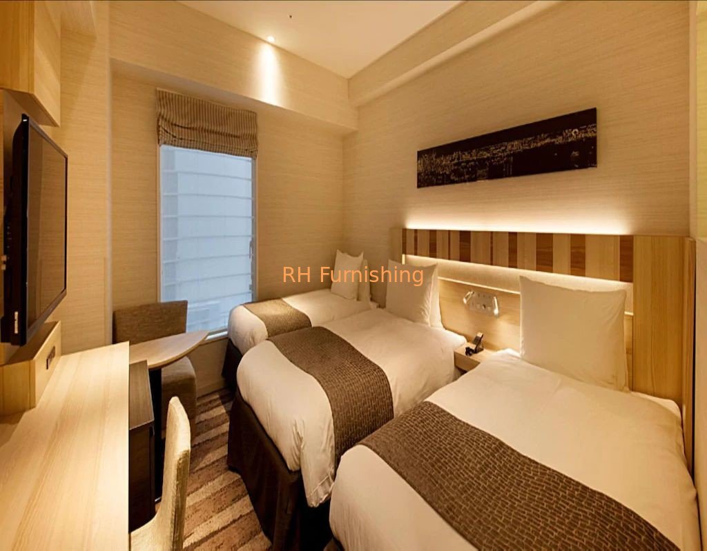Port Moresby hotel style apartment space saving furniture of bunk bed with TV wall panel by Laminate wood and fabricsofa supplier