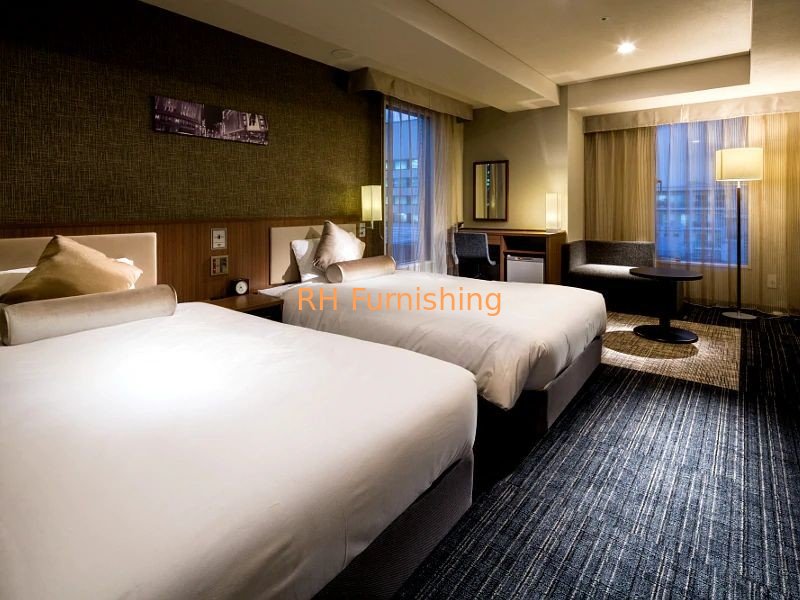 Palau new hotel decoration fit out furniture of bedroom set with desk table unit and fabric chaise lounge sofa supplier