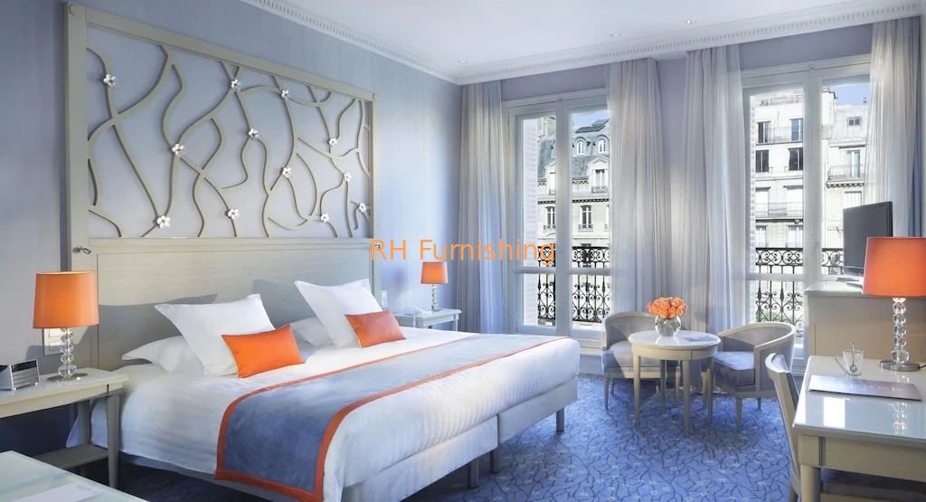 Ethiopia luxury hotel bedroom furniture of wood bed with dresser table and living room loveseat sofa set supplier