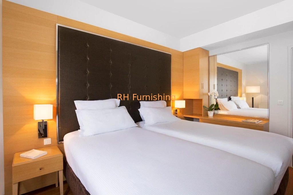 Botswana hotel inner design furniture by laminate wood headboard bed with side table and Writing desk table set supplier