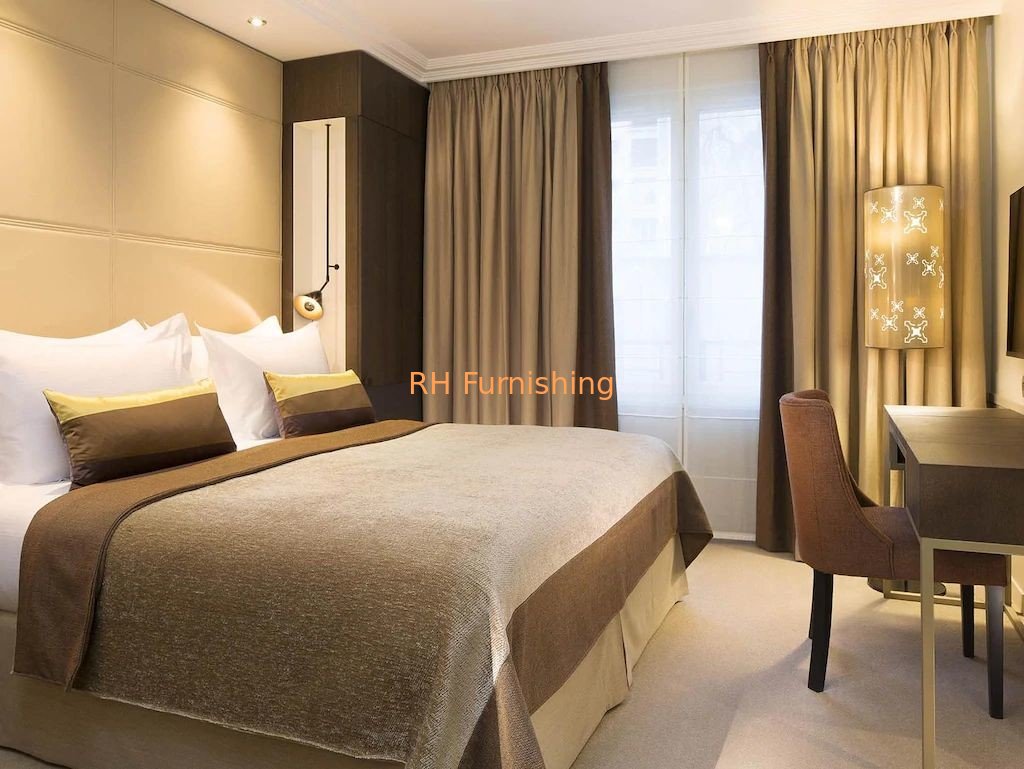Eritrea luxury hotel design of interior furniture by upholstered headboard bed with chairs and desk table supplier