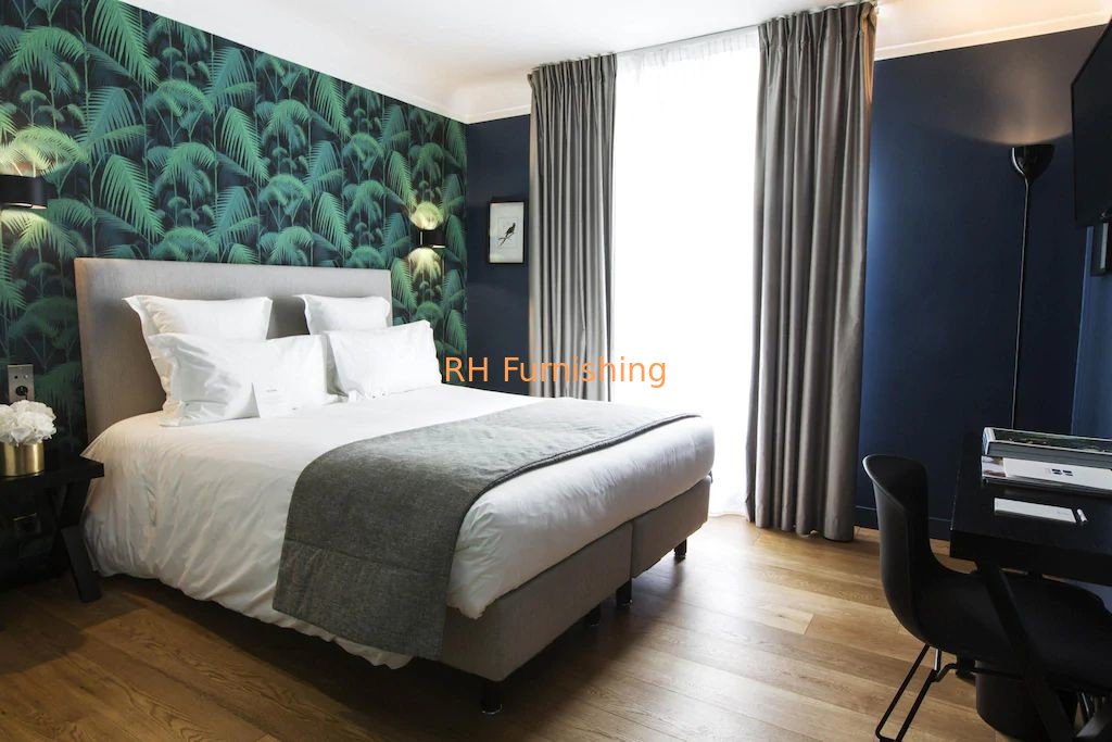 Congo hotel room furniture from China by Leather bed with wood side table and TV table cabinet supplier