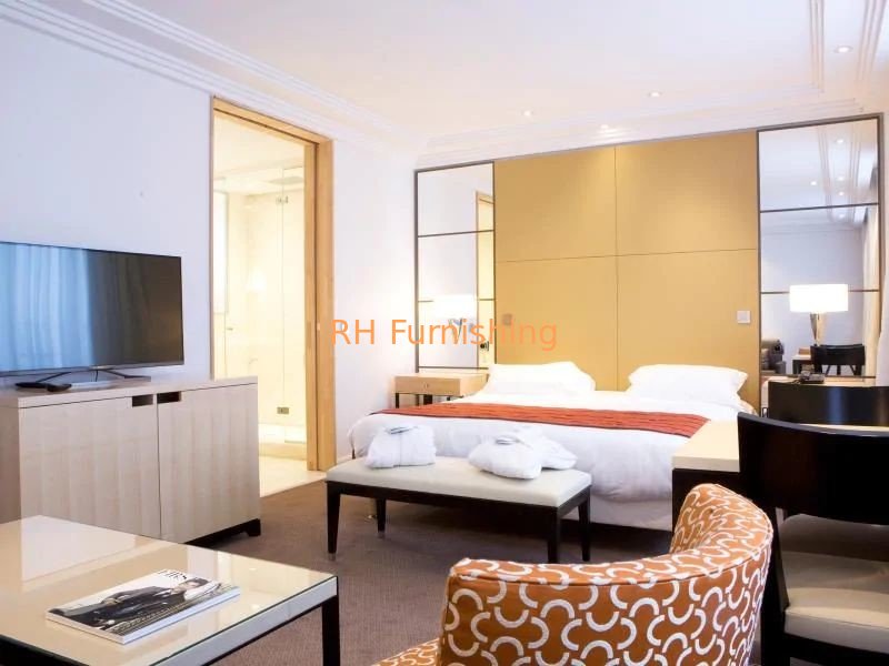 Comoros hotel style apartment furniture design of bedroom furniture set with Laminate wood TV cabinet and Living sofa supplier