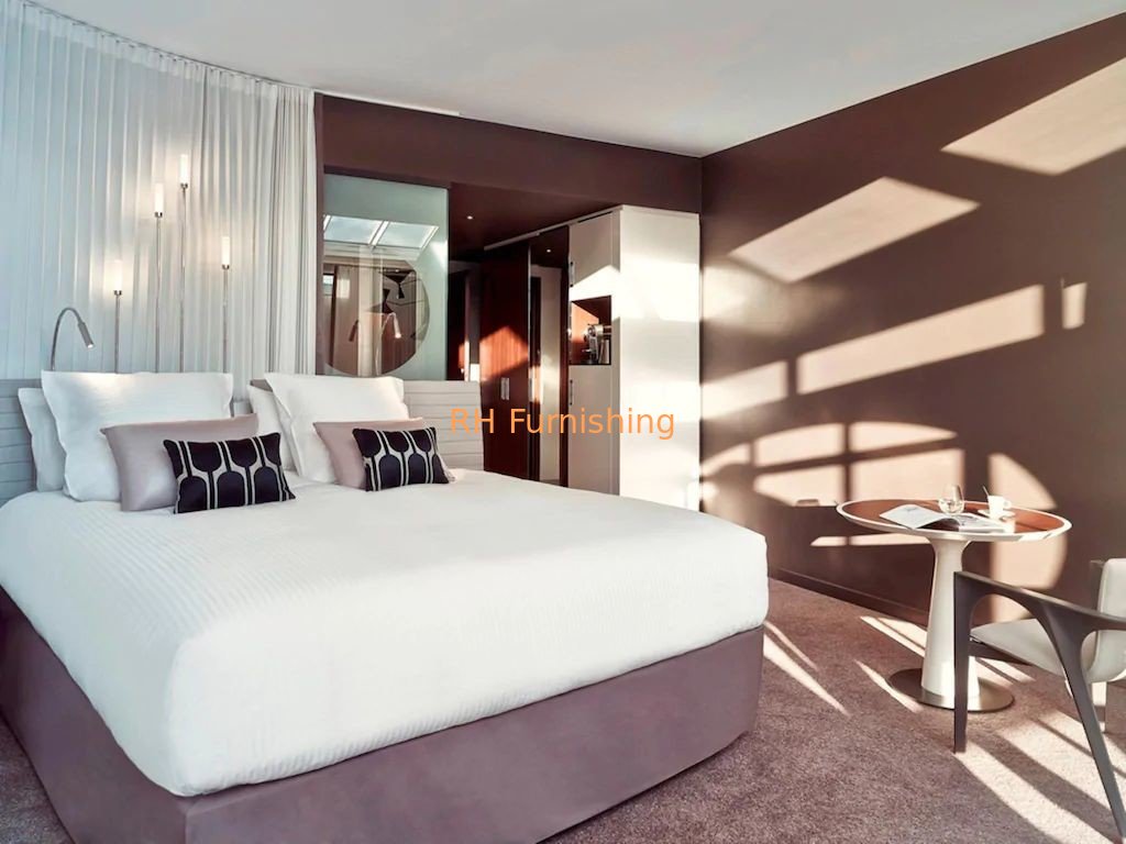Libya new hotel furniture manufactuer from China for bedroom set of upholstered bed and wood wardrobe cabinet with Loung supplier