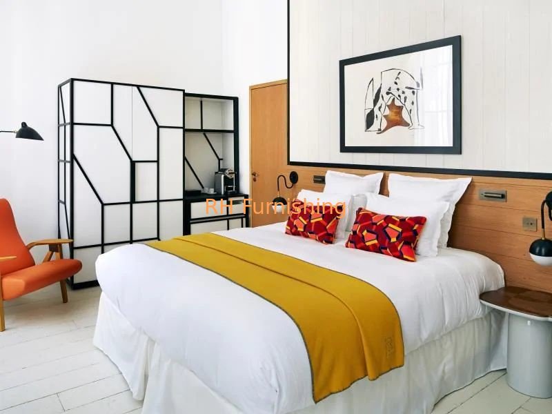 Mauritania hotel furniture from China manufactuer wood bed with nighstand and Upholstered sofa chairs supplier