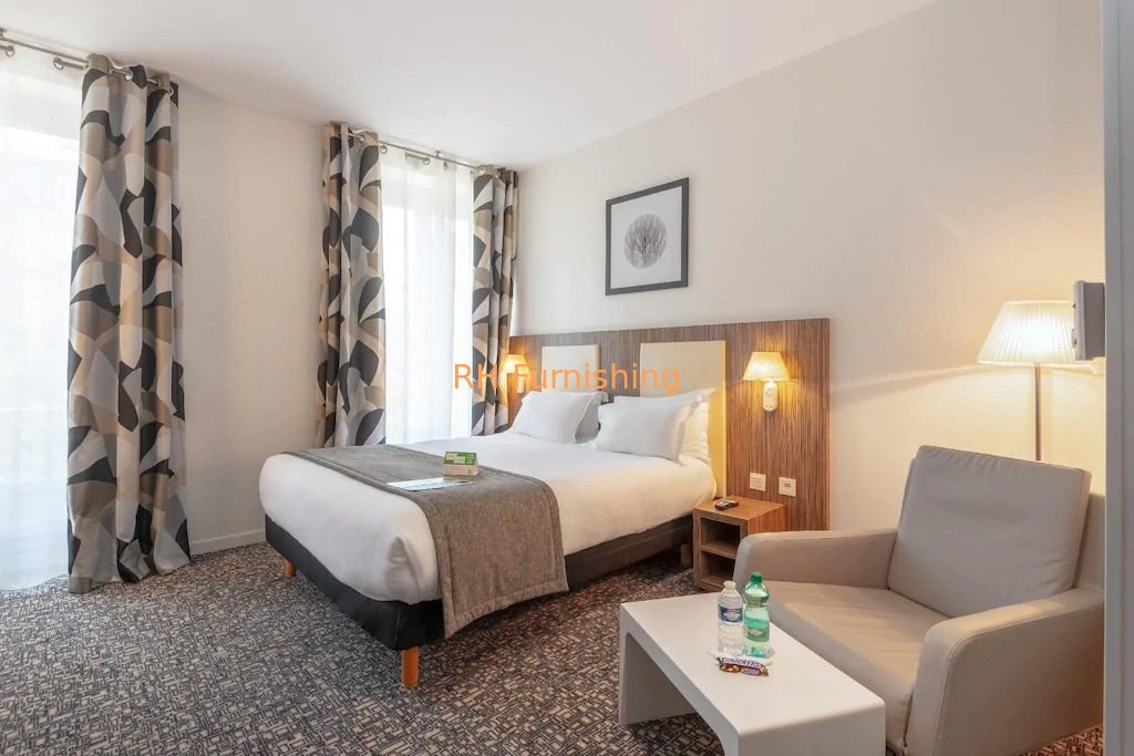 South Africa hotel inn interior design of apartment furniture set laminate bed with side table and in wall wardrobe cabi supplier
