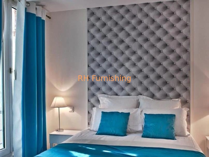 Niger Hotel furniture supplier for Hotel upholstered pad headboard used colorful leather with fabric and white desk tabl supplier