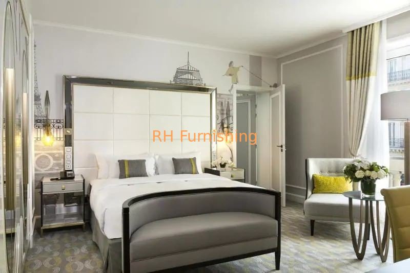 Senegal luxury hotel design of furniture used Stainless steel headboard bed with side table and glossy painting desk tab supplier