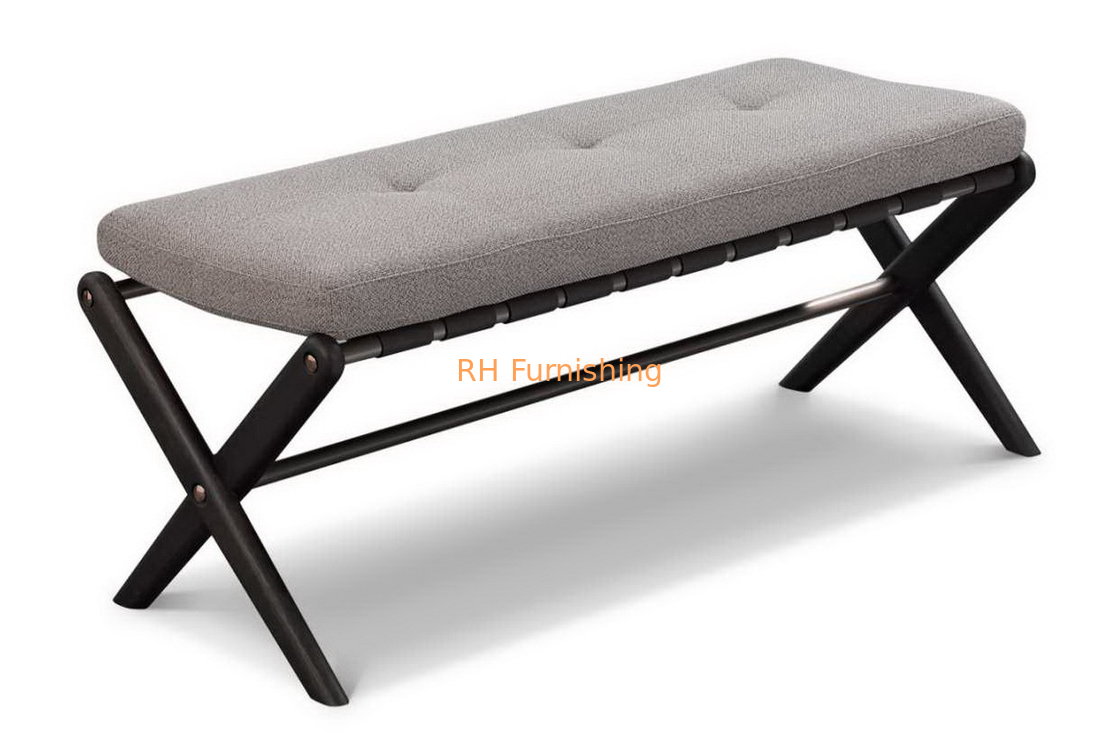 Designer furniture of Fabric Upholstery Bench with soft cushion by Oak wood legs for Villa Bedroom furniture sale supplier