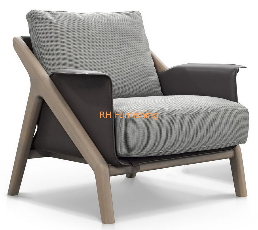Custom made furniture of Armchair in Steel structure with Oak wood legs for Lobby leisure sofa chair by italy leather supplier