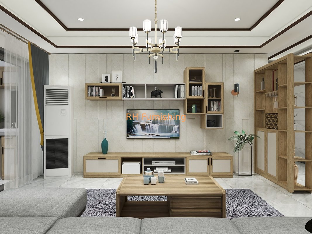 Modern Living Room Furniture Of MDF Panel TV Wall Unit Cabinets By Floor Stand And Hang Storage Rack Shelves supplier
