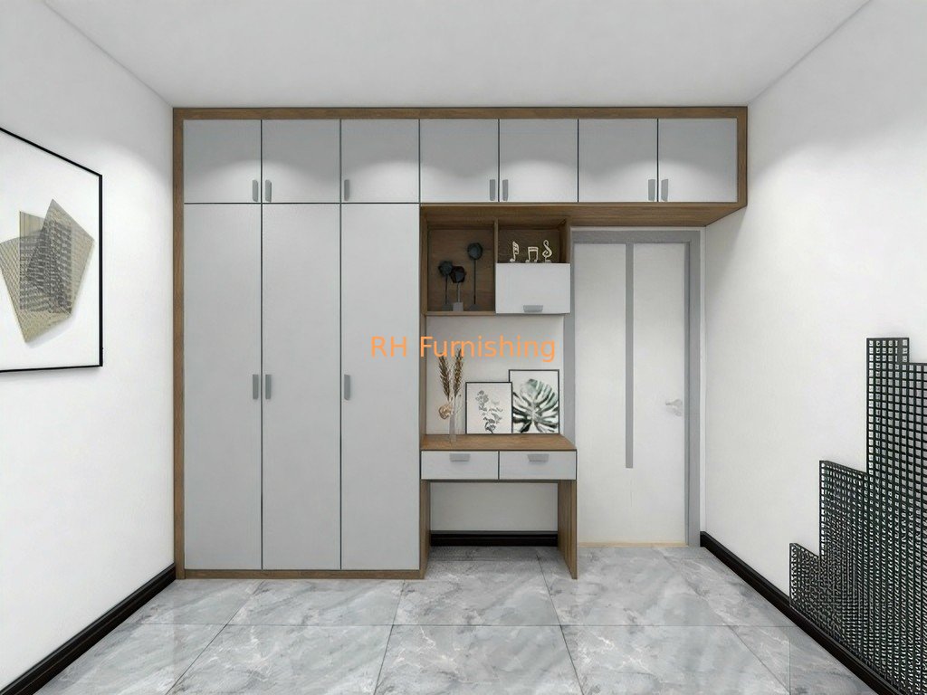 Custom Made Cloth Wardrobe With Hinge Door And Writing Desk For Single Bedroom Furniture supplier