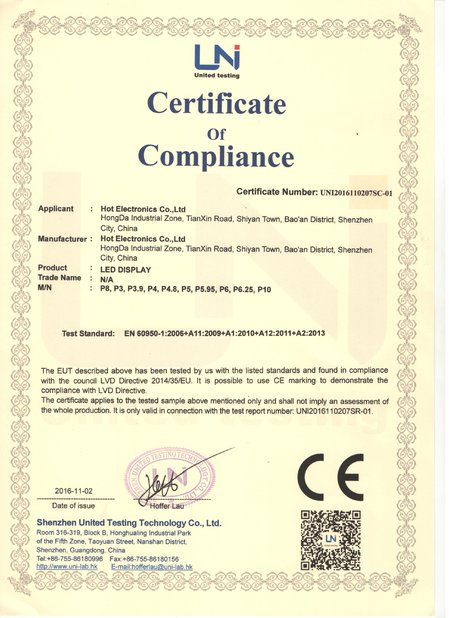 China Shenzhen Hot Electronics Co., Ltd. certification