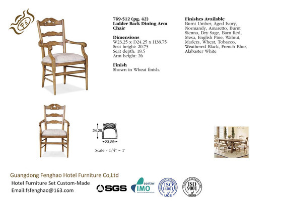 China Classcial Ladder Back Dining Chairs With Armrest , Dining Room Side Chairs supplier