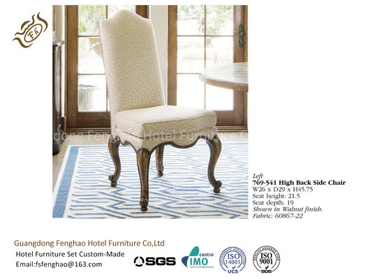 China Elegant French Style High Back Dining Chairs Cream Walnut Fabric With Armrest supplier