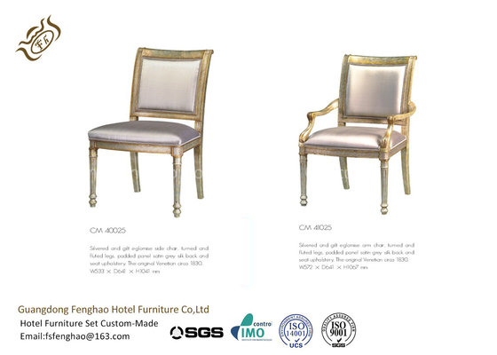 China Silvered And Gilt Eglomise Side Arm Hotel Dining Chairs With Silk Back And Seat supplier