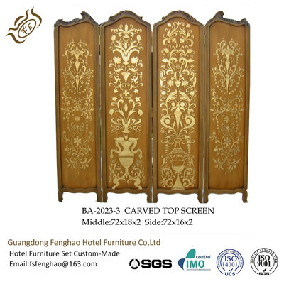 China Vintage Hand Painting 4 Panel Room Divider Golden Carved Folding Wall Divider supplier