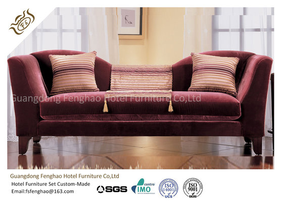 China Wine Red Fabric Velvet Hotel Lobby Sofa Three Seat Classical In Fabric Upholstered supplier