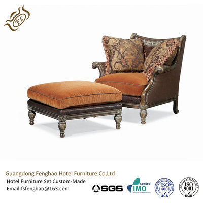 China American Style Leather Lounge Chair And Ottoman Upholstered Wood Frame For Living Room supplier