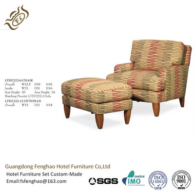 China French Countryside Strip Linen Fabric Leisure Chair Ottoman Wood Leg Upholstered Cushion supplier