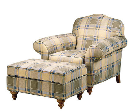China Modern Comfortable Tartan Fabric Leisure Chair Ottoman Wood Frame supplier