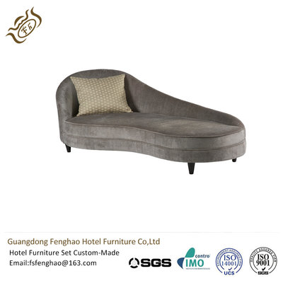 China Elegant Grey Fabric Back Round Chaise Lounge Indoor Solid Wood Classical Style supplier
