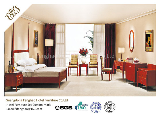 China Mahogany Finishing Hotel Bedroom Set  Elegant Brown Guest Bedroom Furniture With Sofa Chair supplier