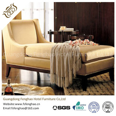 Wooden Indoor Chaise Lounge Chair Cream Tan Fabric With Transitional Arm Ottoman supplier