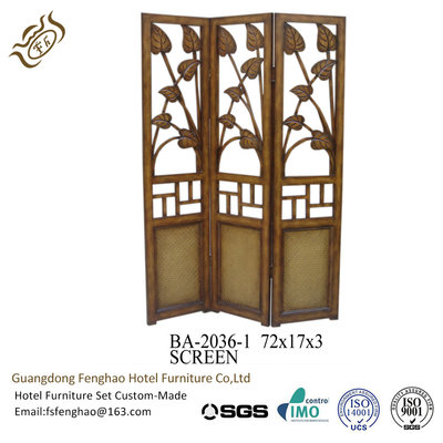 Homedecor Wooden Carved  Decorative Folding Screens Bamboo And Rattan 3 Panel supplier
