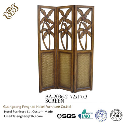 Homedecor Wooden Carved  Decorative Folding Screens Bamboo And Rattan 3 Panel supplier