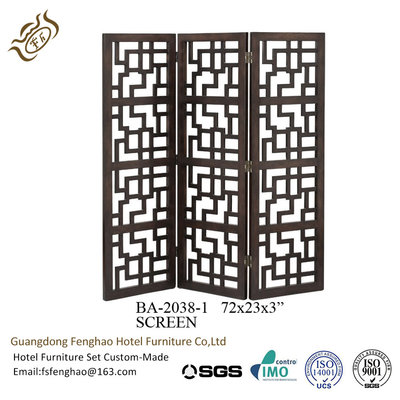 Wooden Carved Homedecor Tri Fold Room Divider / Decorative Partition Screen For Living Room supplier