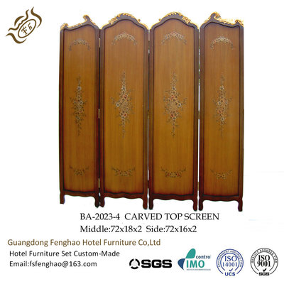Vintage Hand Painting 4 Panel Room Divider Golden Carved Folding Wall Divider supplier