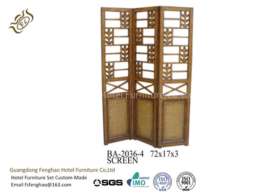 Homedecor Wooden Carved  Decorative Folding Screens Bamboo And Rattan 3 Panel supplier