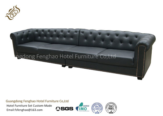 Button Tufted Leather Hotel Room Sofa Wooden Frame / PU Half Leather Sofa Four Seat supplier