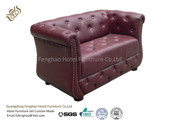 Button Tufted Leather Hotel Room Sofa Wooden Frame / PU Half Leather Sofa Four Seat supplier